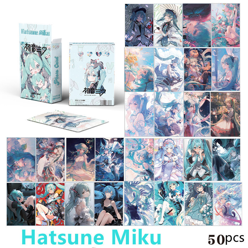 50pcs Hatsune Miku Laser Hologram Photocards Cartoon Photos Melody ...