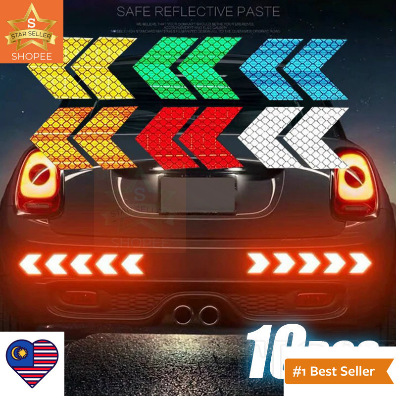 (MW)10pcs Car Reflective Arrow Sign Sticker - Night Driving Safety ...