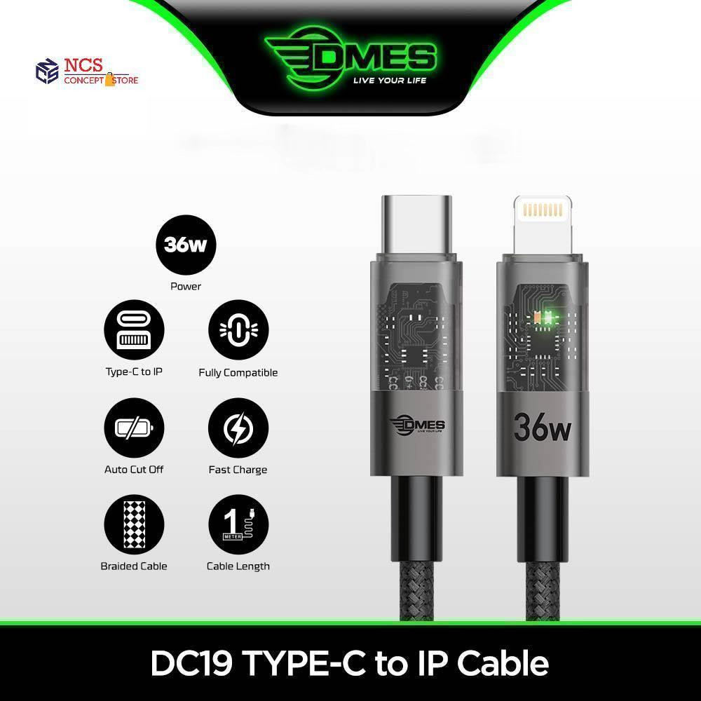 DMES DC19 Super Fast Charging 100W TC to IP Cable with Transparent Full Intelligent Power Off ...