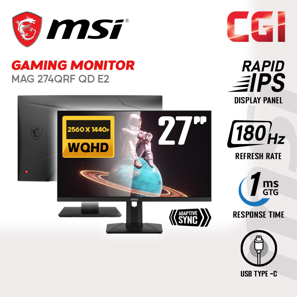 MSI 27" MAG274QRF-QD E2 Rapid IPS WQHD Display HDR400 Adaptive Sync ...