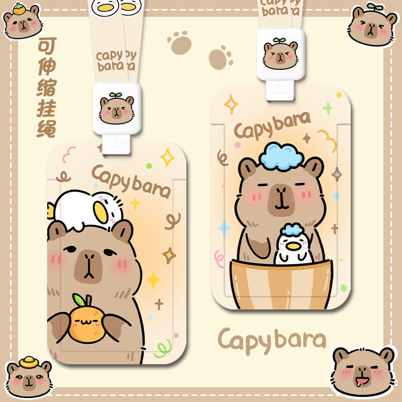 Capy Capybara Capybara Card Holder Cute Cartoon Retractable Rope Work ...