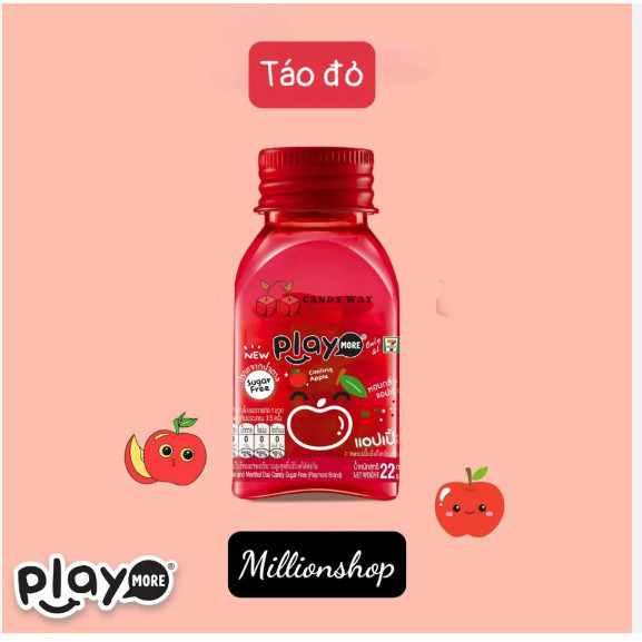 PLAY MORE Cooling Red Apple Flavor Sugar-Free Candy (22g Jar) | Shopee ...