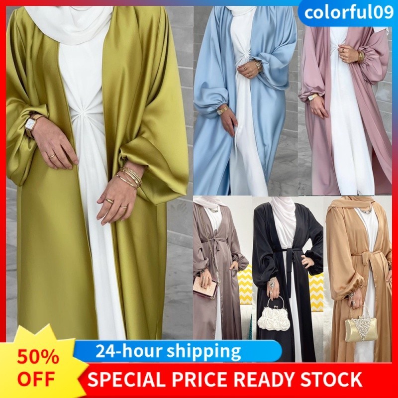 Muslim Dress Women Arabian Puff Sleeve Texture Cardigan Robe muslim ...