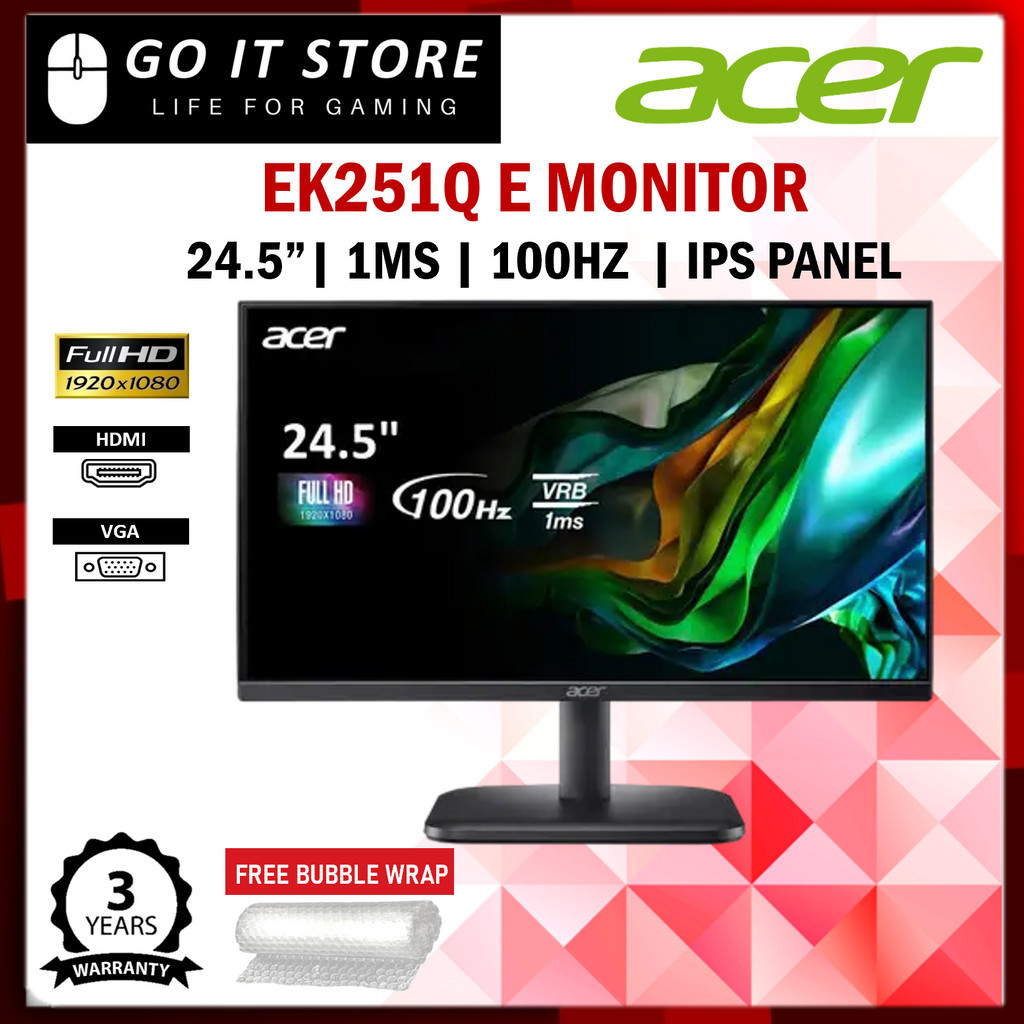 ACER EK251Q E 24.5" IPS FHD 1MS 100Hz AMD Free Sync Acer Comfy View ...