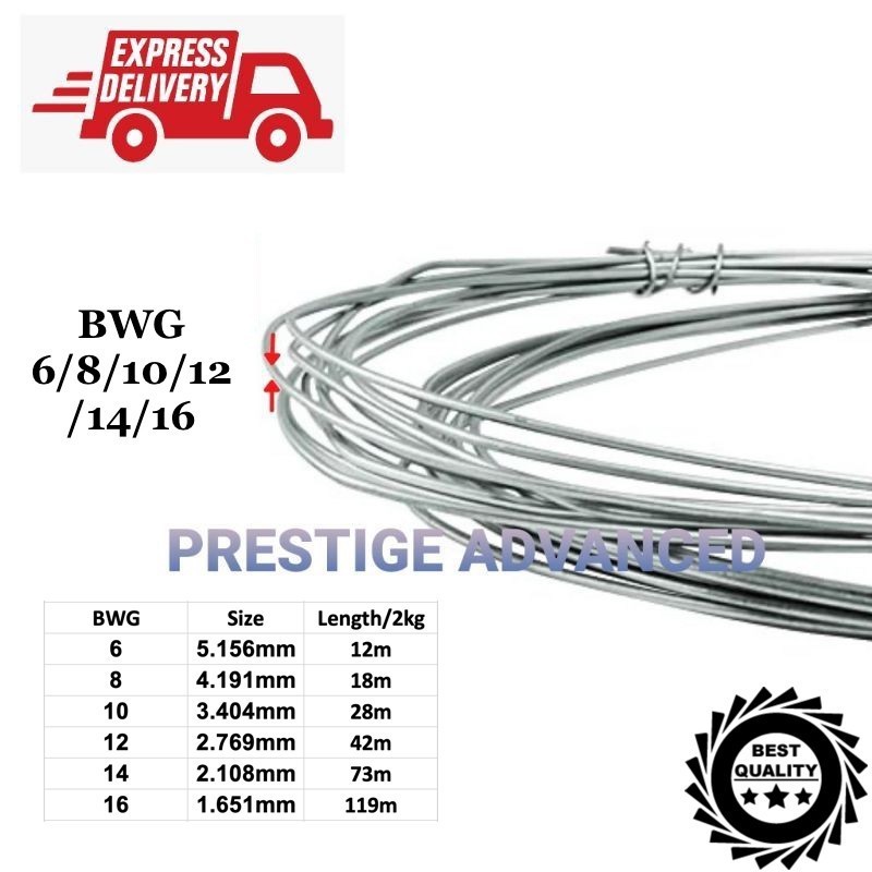 2kg GI Galvanized Wire Steel Ikat Tie Fence Outdoor BWG 6 8 10 12 14 16 Dawai Besi | Shopee Malaysia