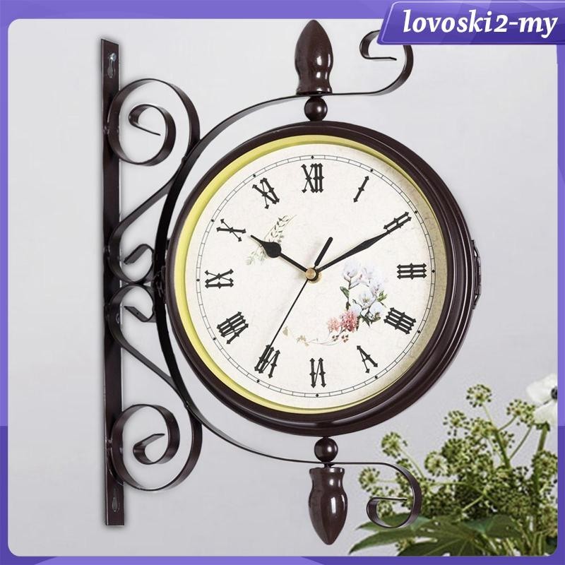 [LovoskiacMY] Retro Double Sided Wall Clock Quiet Decoration Battery ...