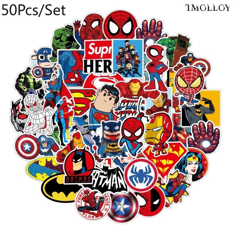 [T] Superhero Marvel DC Sticker 50Pcs/Set DC Waterproof Stickers Decal ...