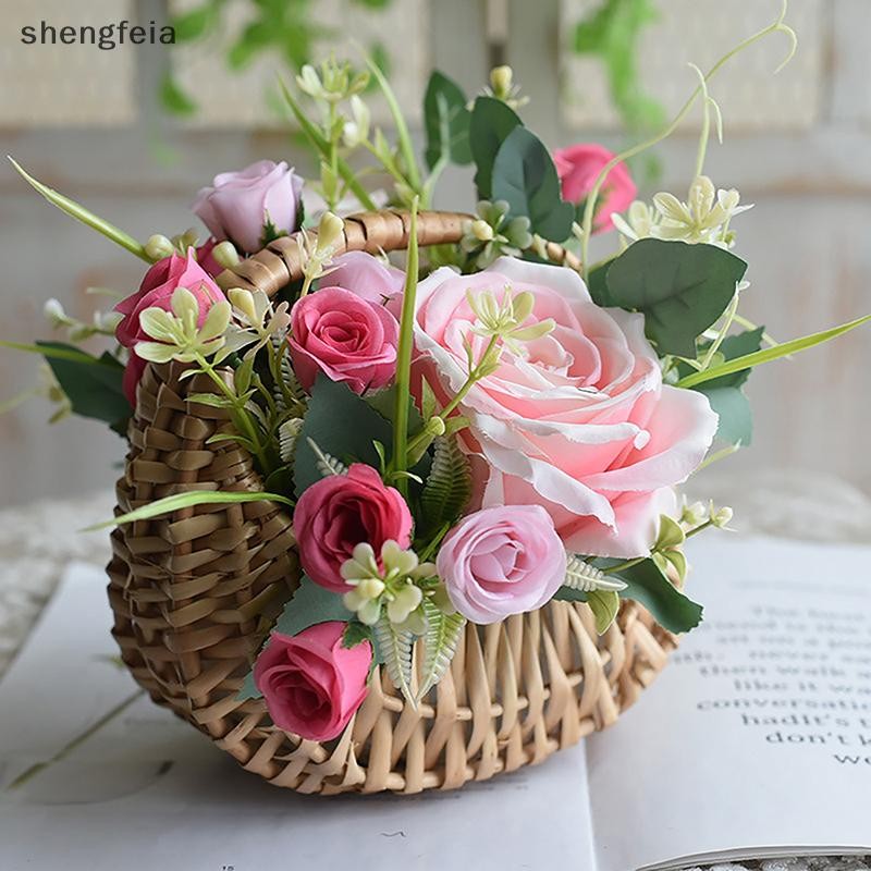 [SFI] Small Flower Basket Willow Rattan Woven Basket Wicker Half Moon ...