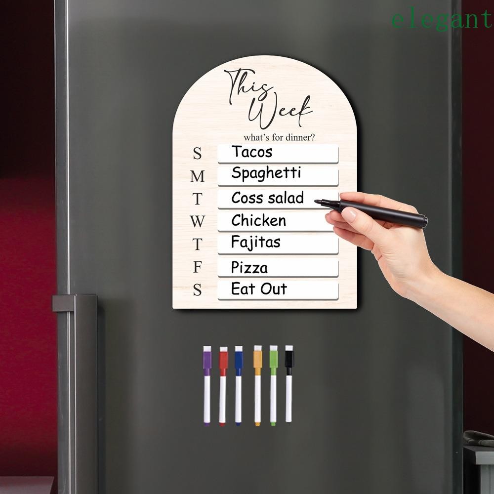 ELEGANT Weekly Food Menu Board, Wood with Pen Fridge Meal Planner ...