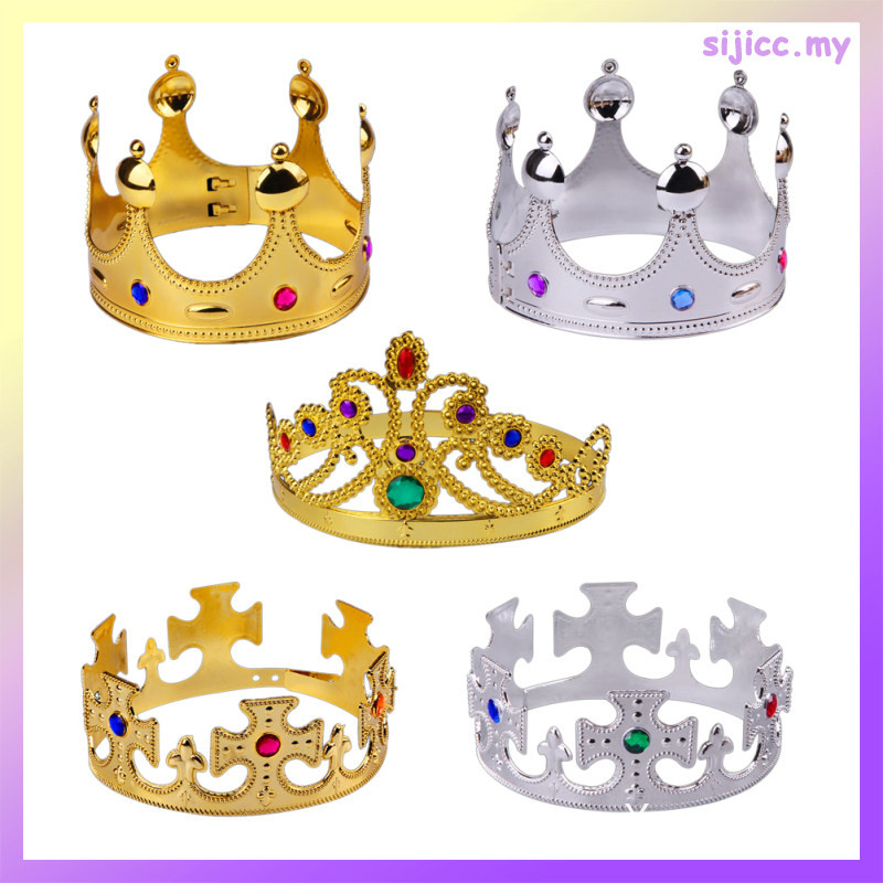 5 Pcs Halloween Party King Crown Golden Silver Monarch Crown Plastic ...