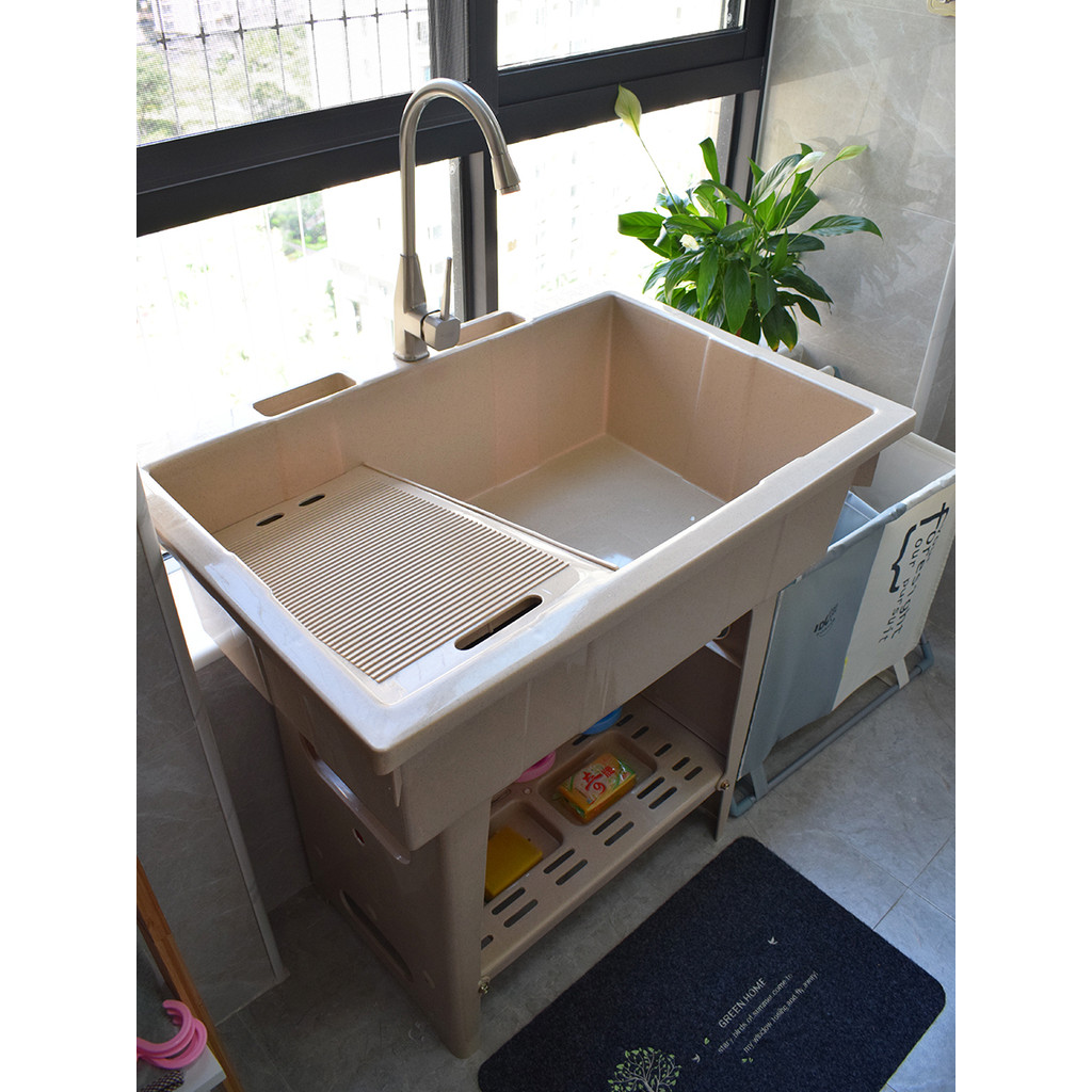 Sinki Dobi Plastik dengan Papan Basuh untuk Balkoni Kegunaan Rumah Meja ...
