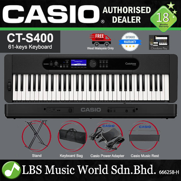 Casio CT-S400 61 Key Ultra Portable Arranger Keyboard Midi and Bluetooth Capability - Black ...