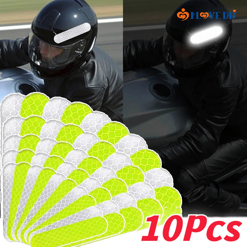 10Pcs/Set Motorcycle Helmet Reflective Warning Stickers Self Adhesive ...