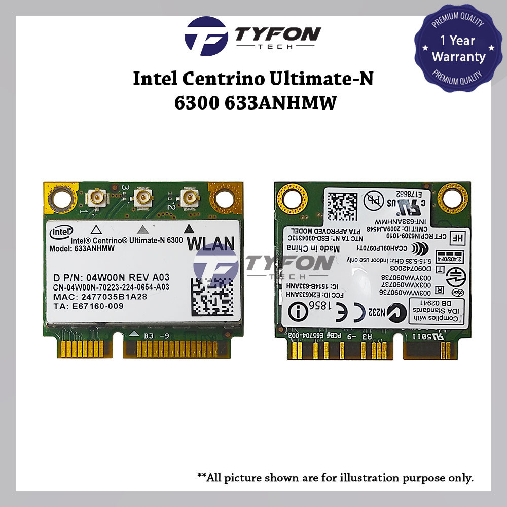 Intel Centrino Ultimate-N 6300 633ANHMW 450Mbps Wireless Bluetooth Wifi ...