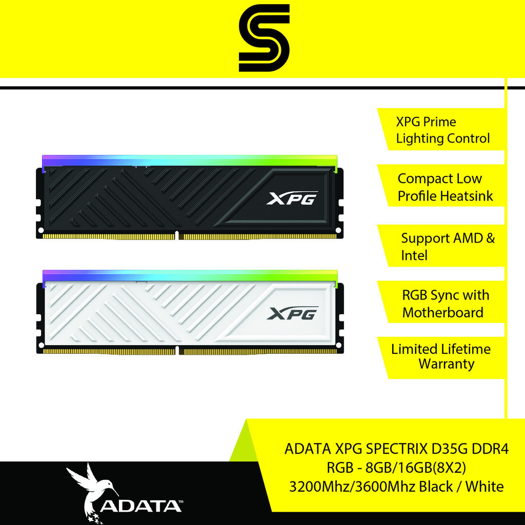 ADATA XPG Spectrix D35G DDR4 RGB (8GB/16GB(8x2) 3200Mhz/3600Mhz - Black ...