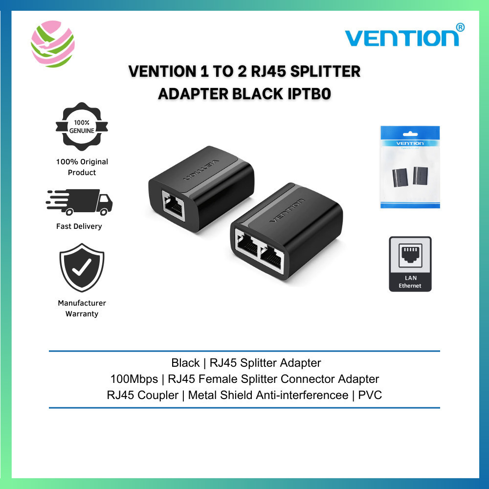 VENTION 1 TO 2 RJ45 SPLITTER ADAPTER BLACK IPTB0 | Shopee Malaysia