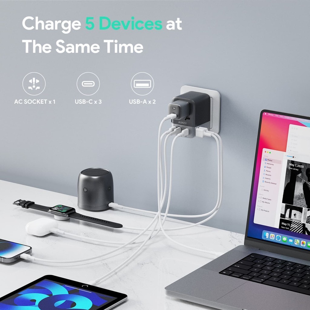 Aukey Travel Mate 35W 65W 100W Universal Adapter with USB Ports Travel ...