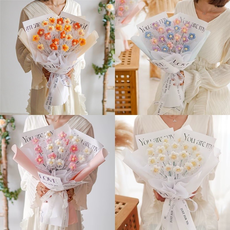 Mother's Day 1pc Creative Knitted Simulation Flower Hand-Woven Fake Flower Bouquet Valentine's ...