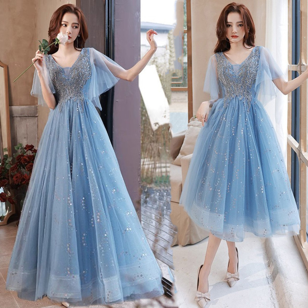 40-200kg Blue Glittering Evening Gown for Women Luxury Banquet ...