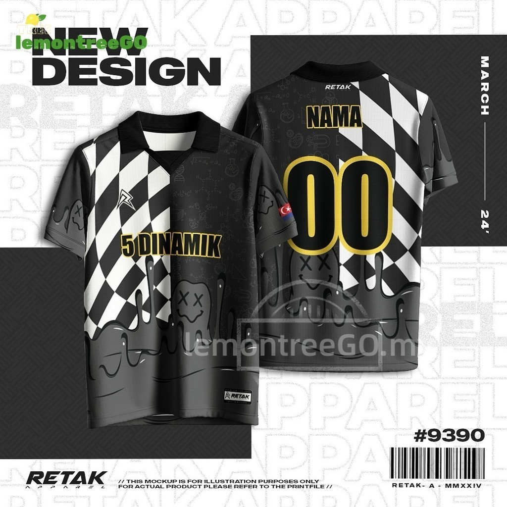 Dinamik Baju Hitam Lelaki Kolar Jersi Custom Nama Dan Nombor Lelaki ...