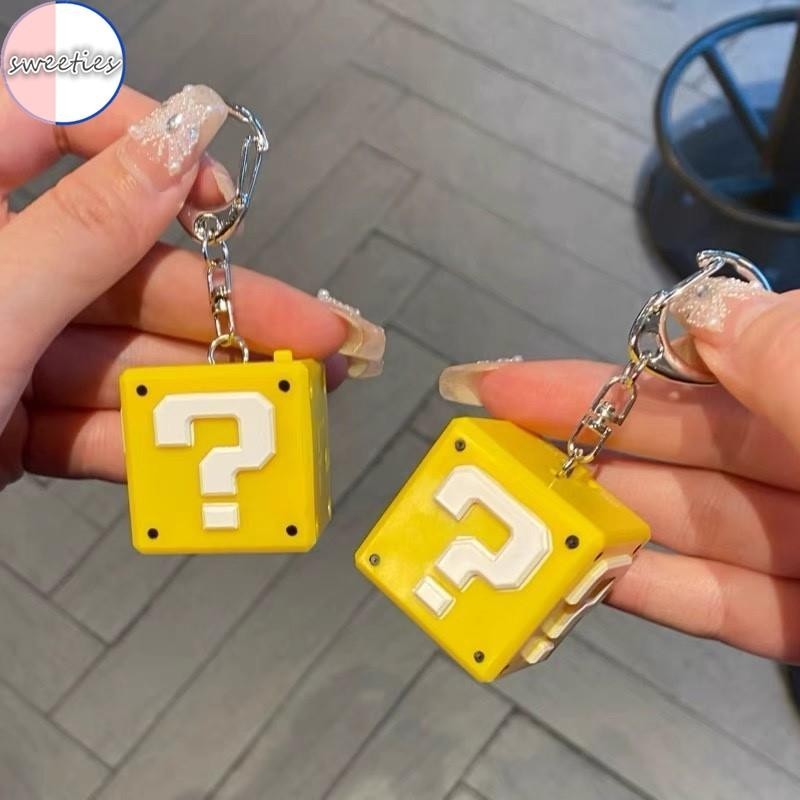 Super Mary Mario LED light question mark box pendant keychain funny ...