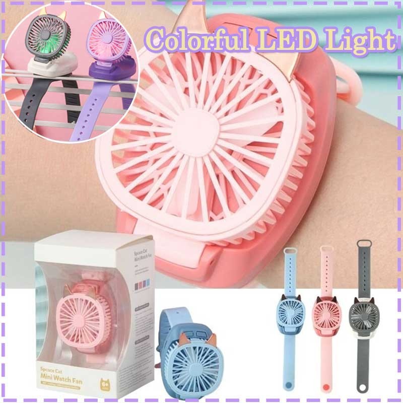 Cartoon Cat Design Portable Wrist Strap Mini Fan Watch Hand Held Fans ...