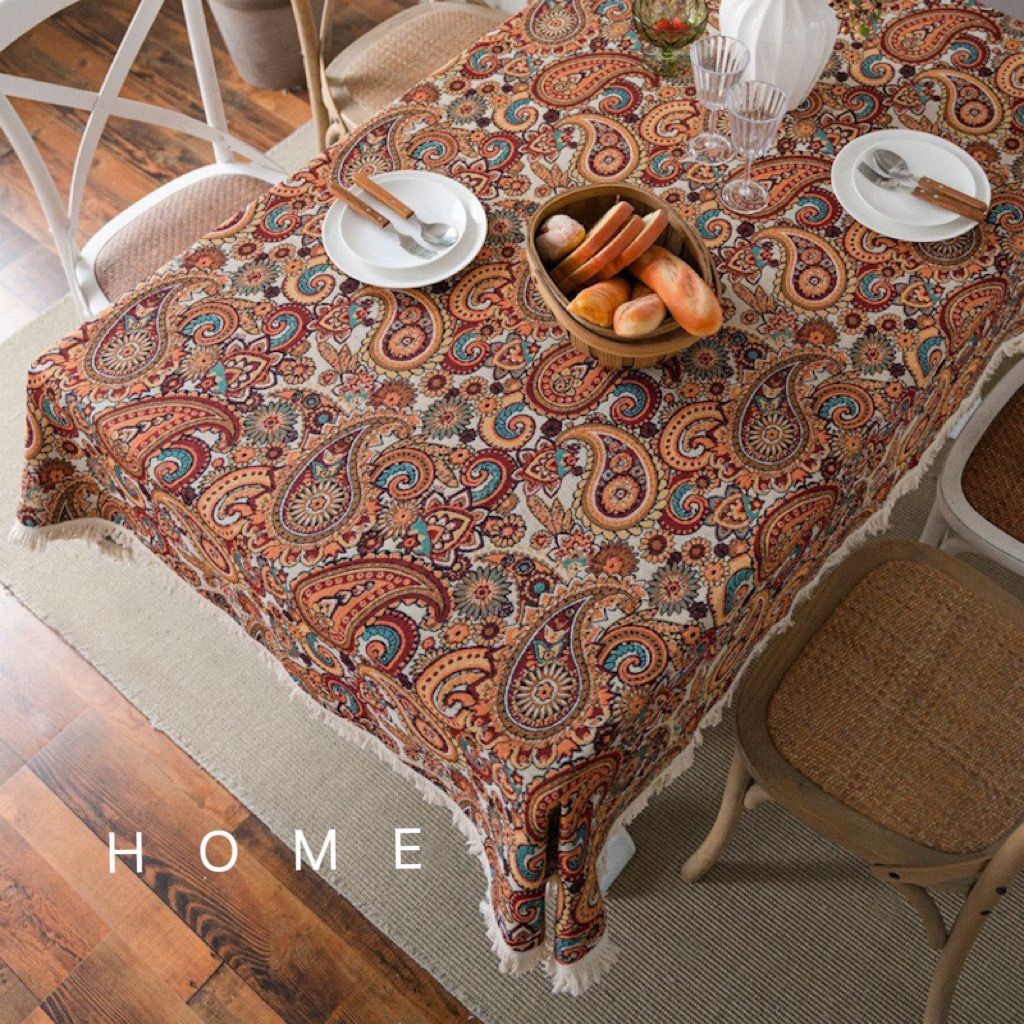 Alas Meja Gaya Etnik Bercetak Kapas Linen Bar Kain Meja Makan Retro ...
