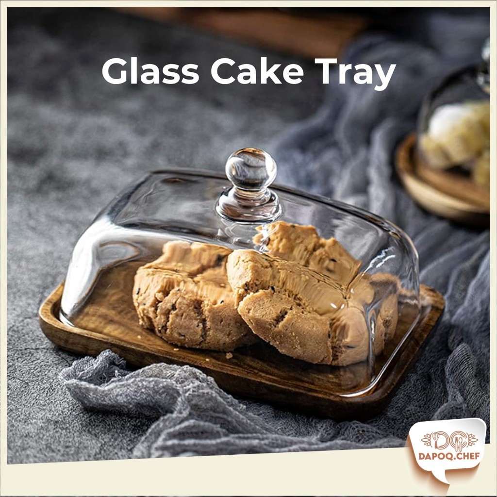 DC Glass Dome Desserts Display Wooden Mini Cake Plate Cover Square Tray ...