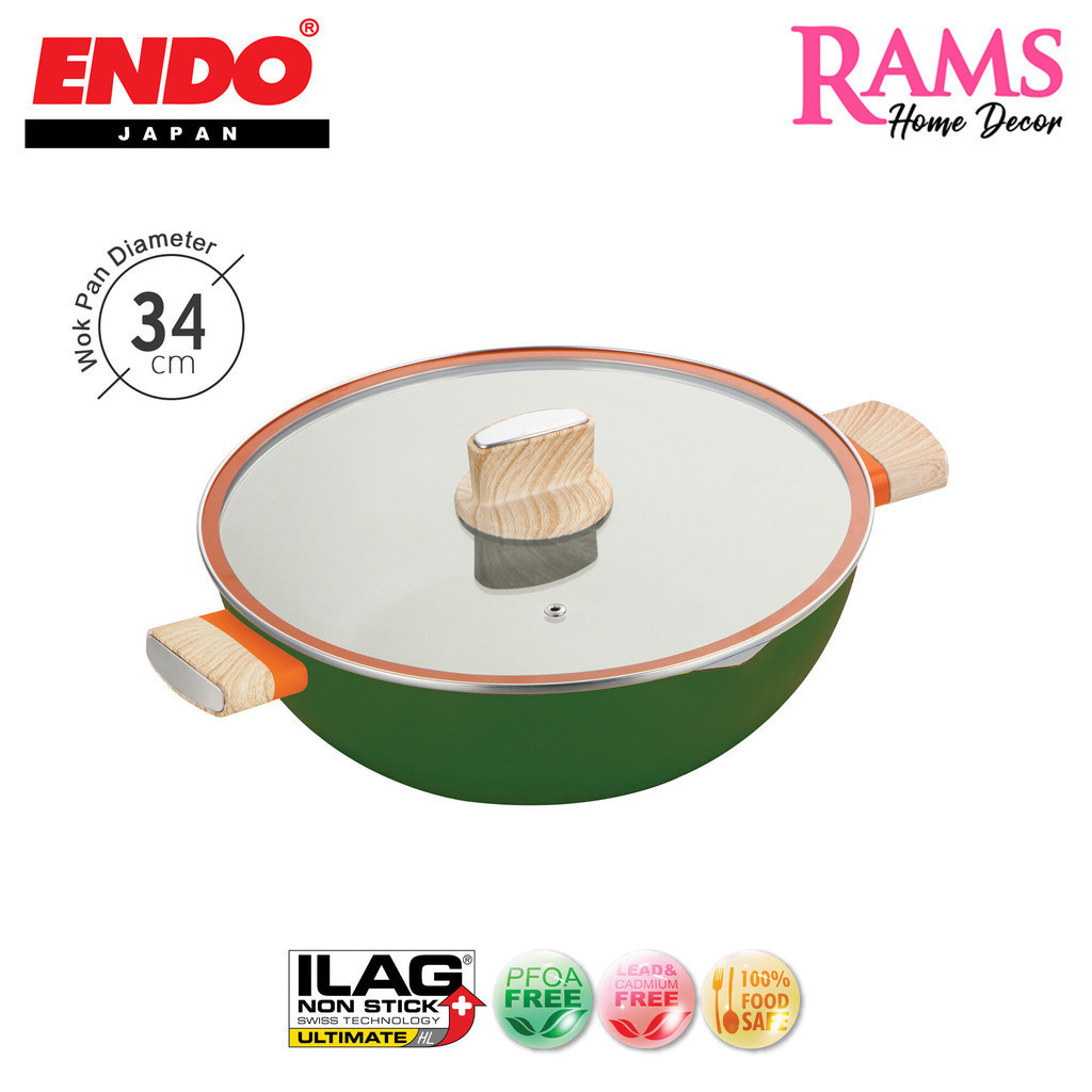Endo 34cm Induction Botanical Cookware Collection Wok Pan with LVKuali ...