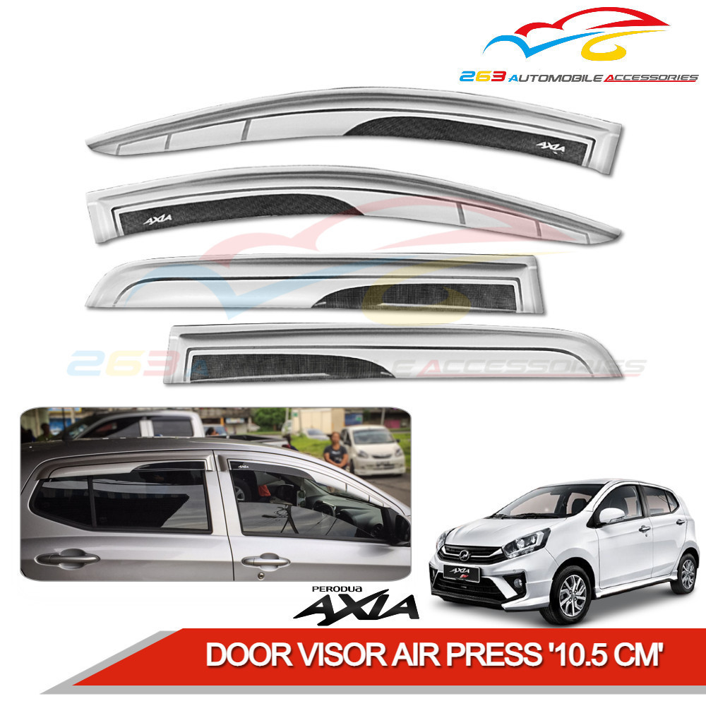 PERODUA AXIA DOOR VISOR AIR PRESS '10.5 CM' (SILVER & CARBON BLACK) '4 ...