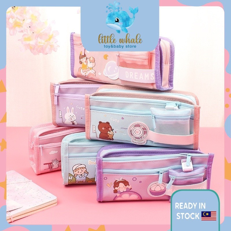 🐳Large Capacity Canvas Big Pencil Case 4 Layers Pencil Box Cute ...