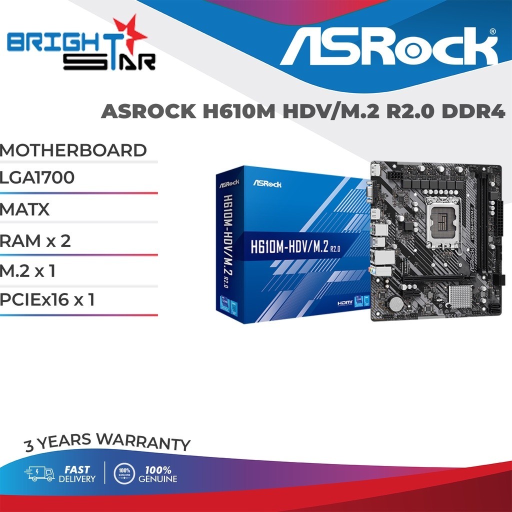 ASROCK H610M HDV/M.2 R2.0 DDR4 Intel LGA1700 MATX Motherboard Bundle ...