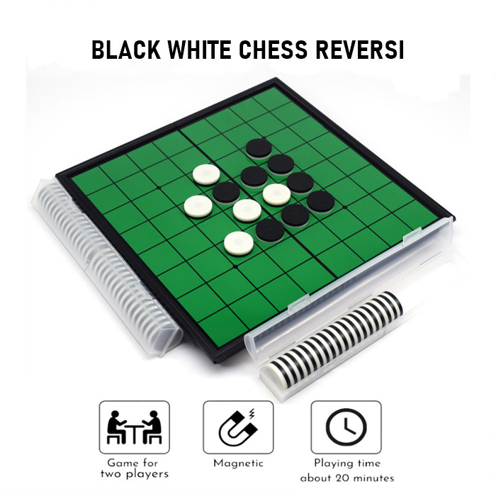Black White Chess Reversi Game Set with Magnetic Folding Board 10 X 10 ...
