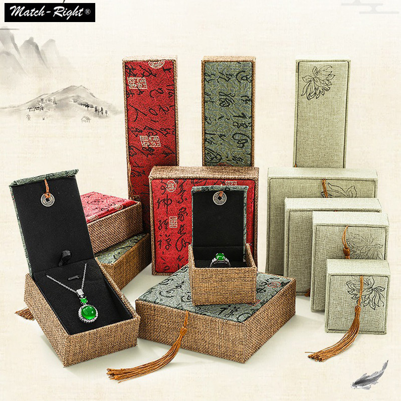 Vintage Burlap Jewelry Box with Tassels Retro Chinese Style Linen ...