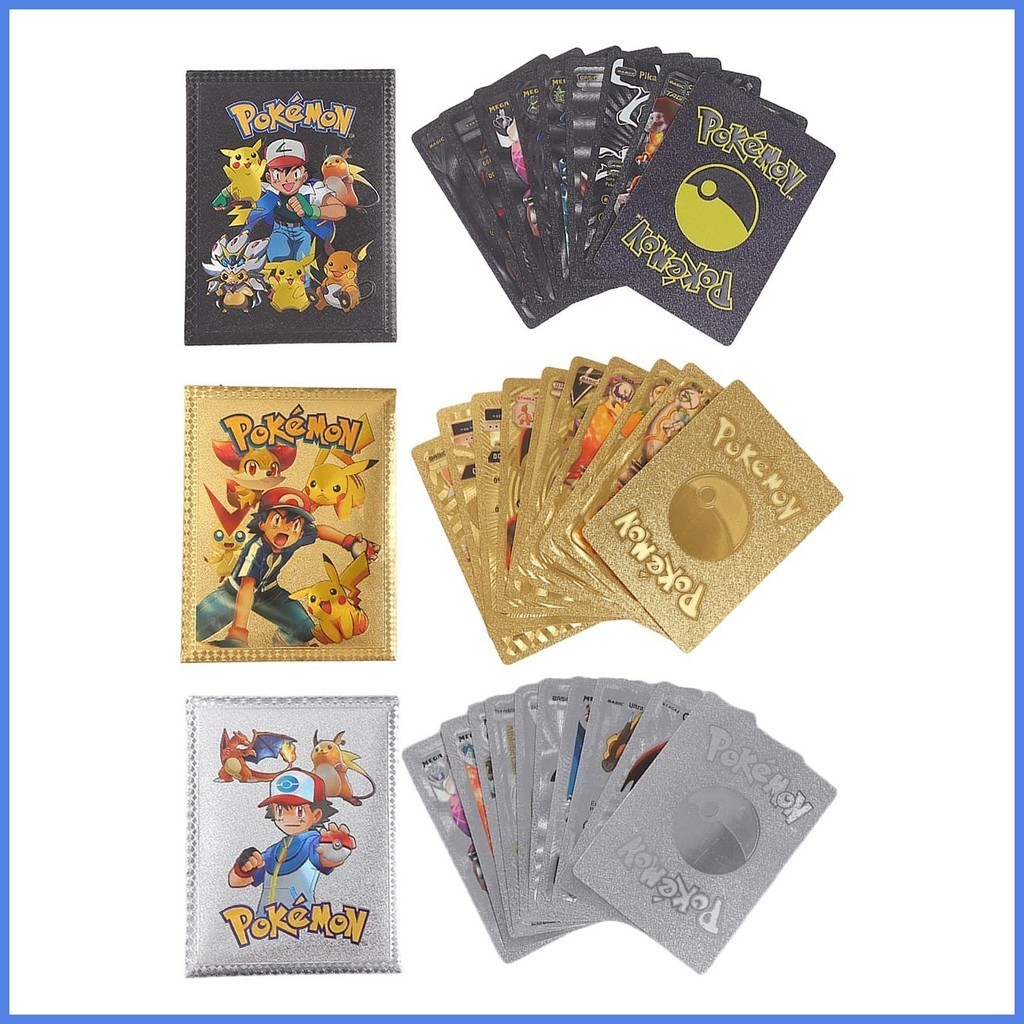 10pcs/box Gold Silver Pokemon Cards PVC Pokemon Collectible Cards Game ...