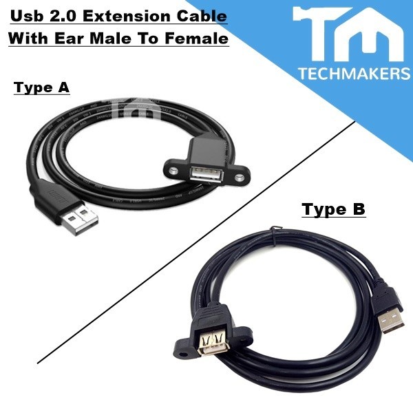 USB2.0 Extension Cable With Ear Male Pair Female Screw Hole Fixed USB ...