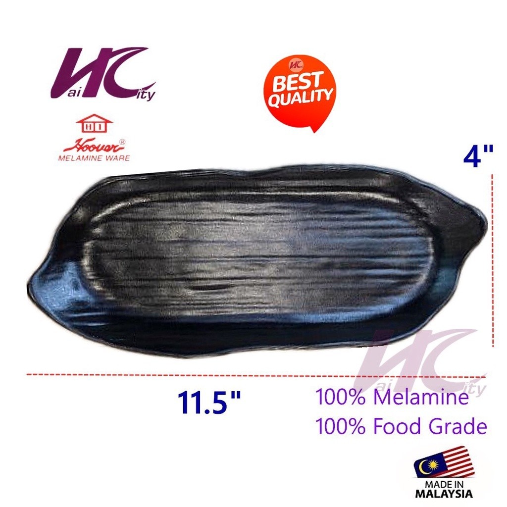 (HC) 100% Melamine Matt Black Japanese Long Plate Dinner Serving ...