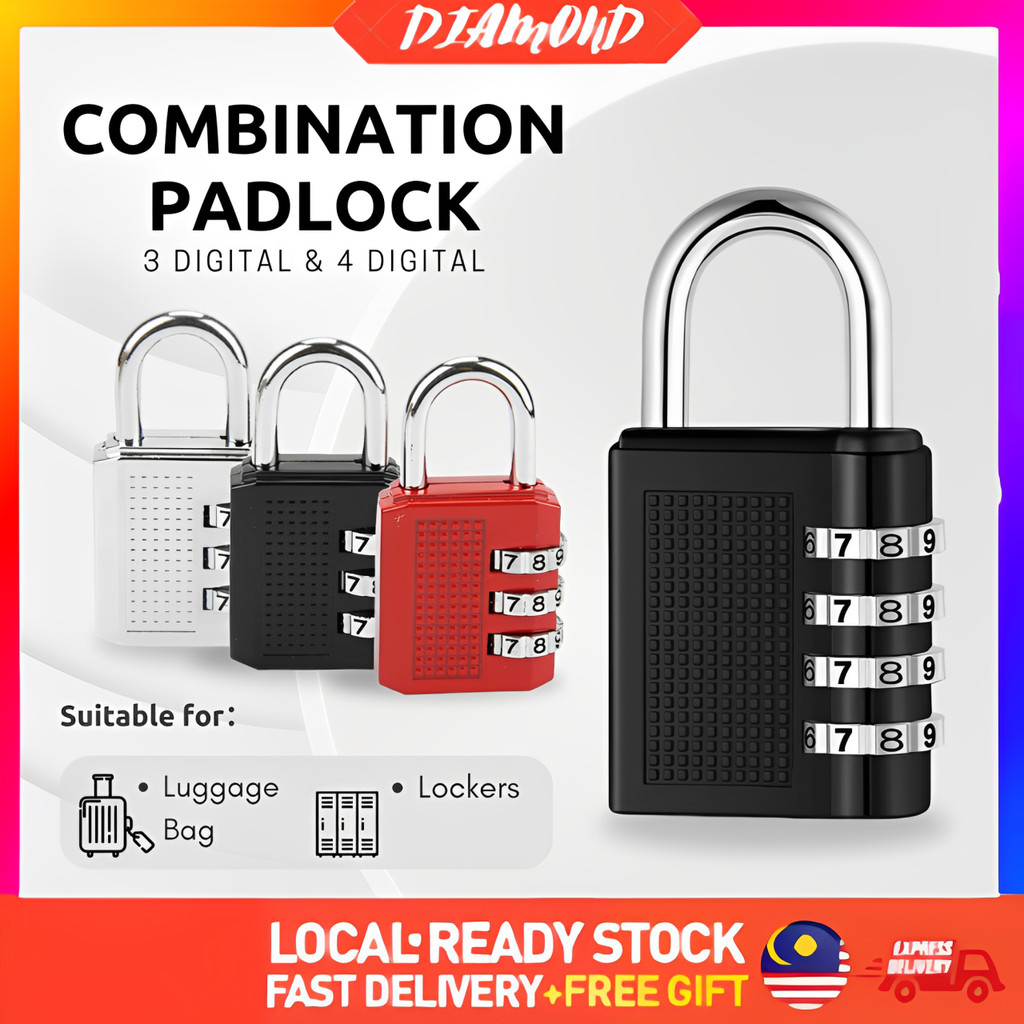 3/4 Digit Combination Padlock High Security Resettable Password Travel ...