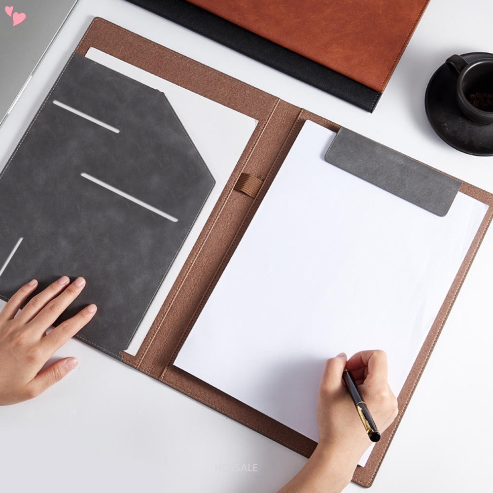 [MY STOCK]A4 Leather Document Folder Contract Signing Book for Office ...