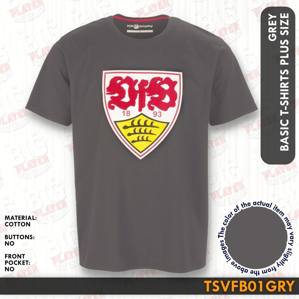 Plus Size TShirt Round Neck Cotton Design VFB Stuttgart 01 Color Grey ...