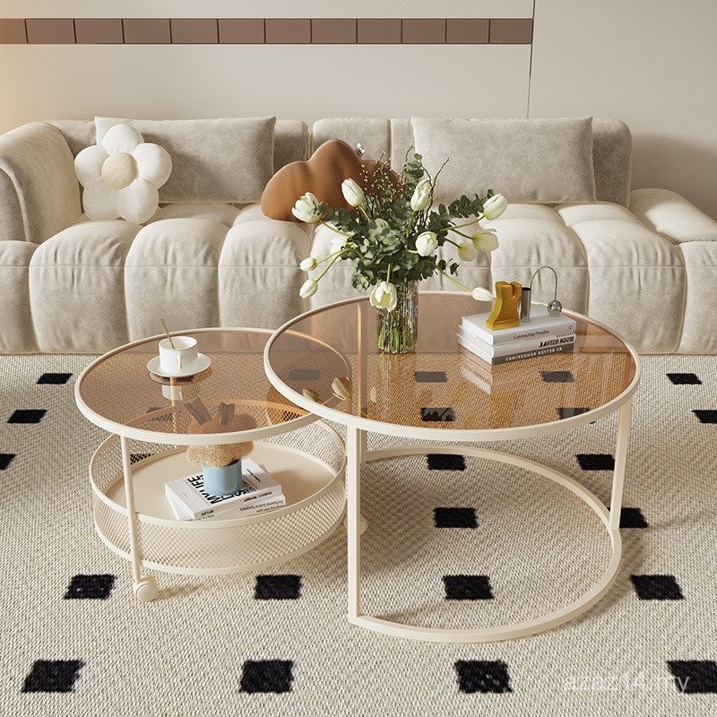 Meja Kopi Bulat Gaya Krim Ringan Mewah Ruang Tamu Minimalis Moden Rumah ...