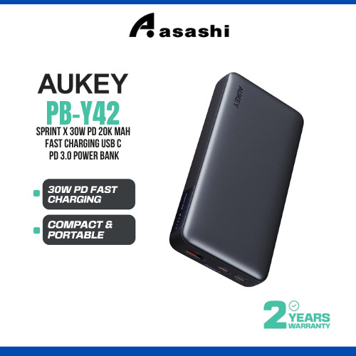 Aukey PB-Y42 Sprint X 30W PD 20K mAh Fast Charging USB C PD 3.0 Power ...