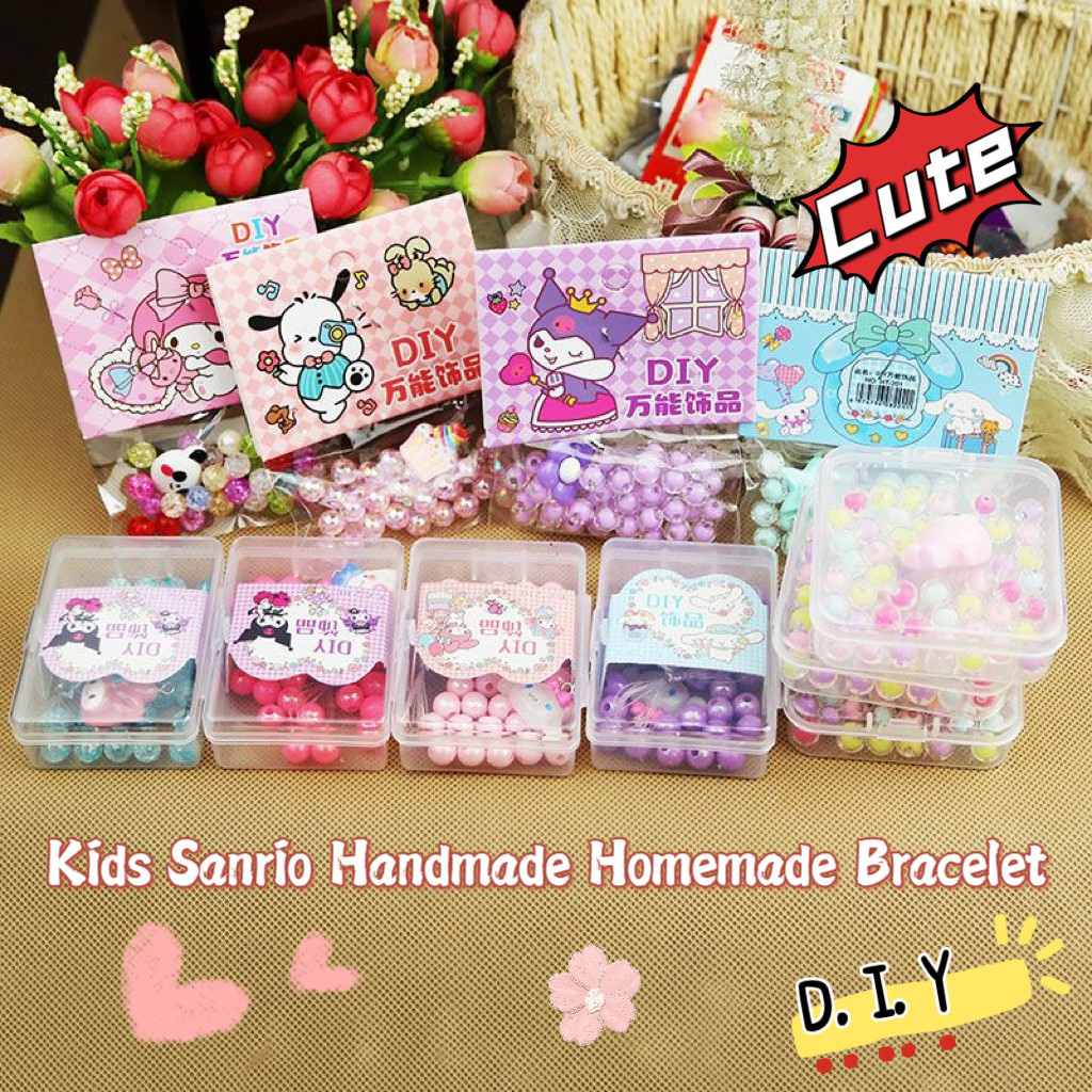 Sanrio Handmade Beaded Bracelet Hello Kitty Kuromi My Melody Diy Bead ...
