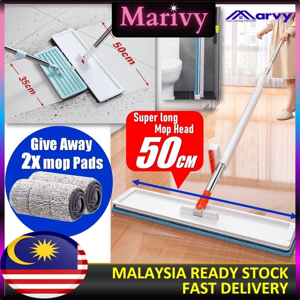 Dry Wet Flat Floor Mop 50CM /35CM Extra Long Mop Panel With 2 / 3 ...