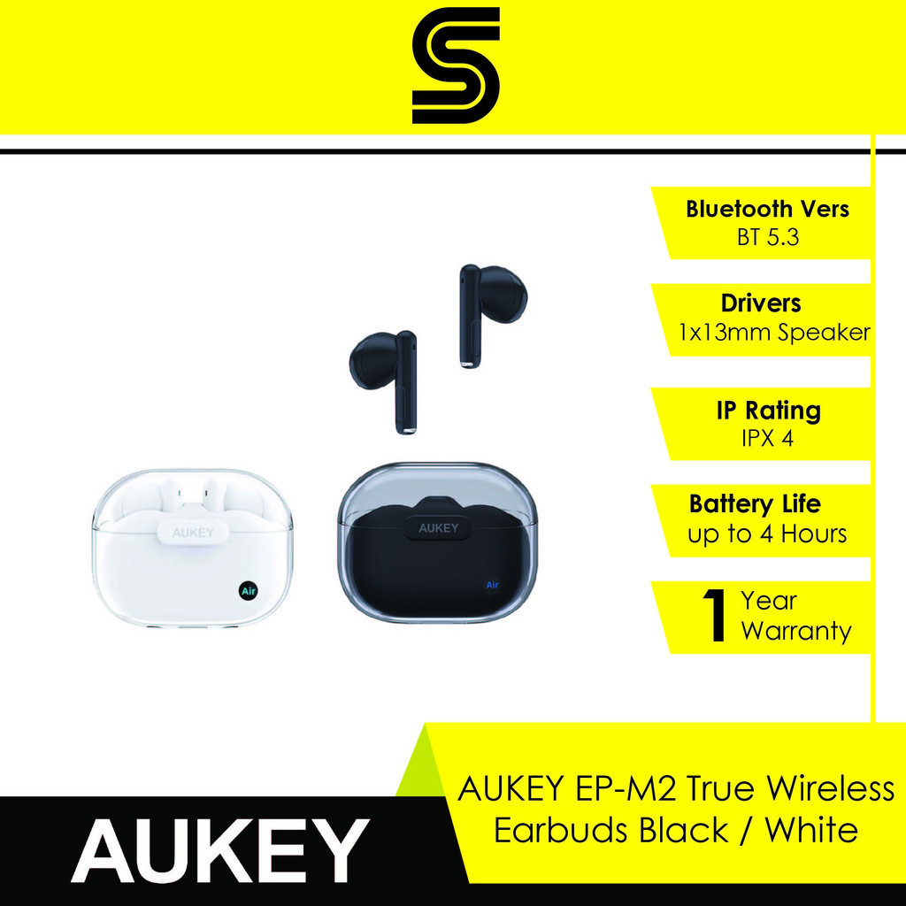 AUKEY EP-M2 True Wireless Earbuds - Black / White | Shopee Malaysia