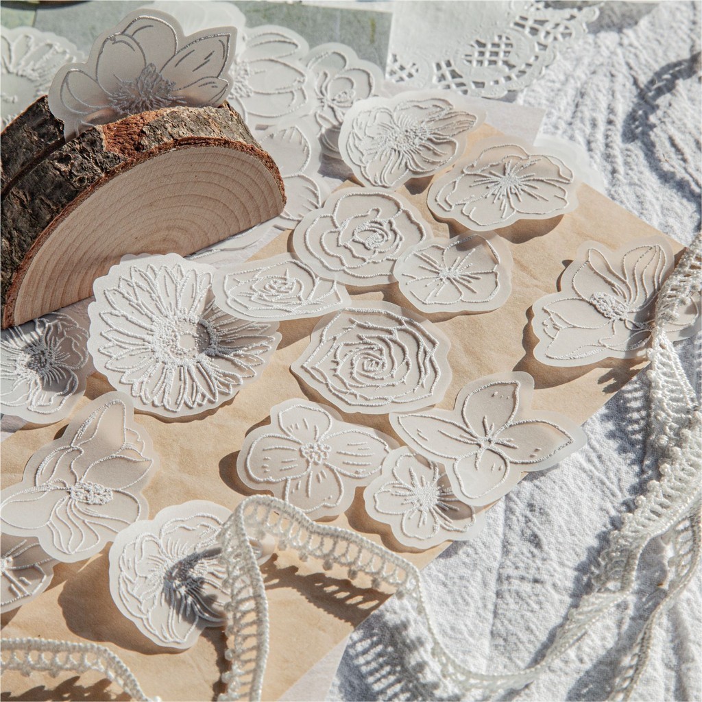 30 Pcs/pack White Flower Shape Vintage Scrapbook Paper Journaling ...