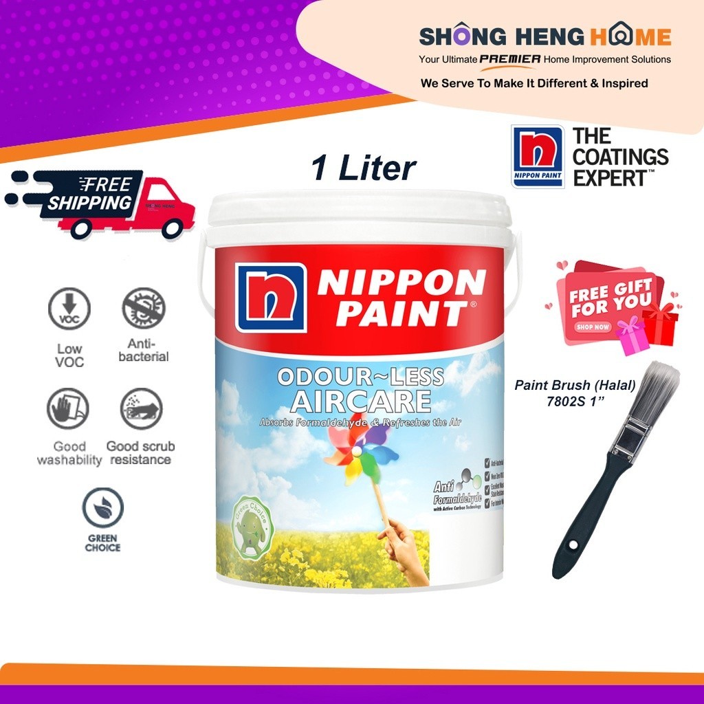 1L - Nippon Paint Odourless Aircare Interior Wall - COLOR OPTION [ANY ...