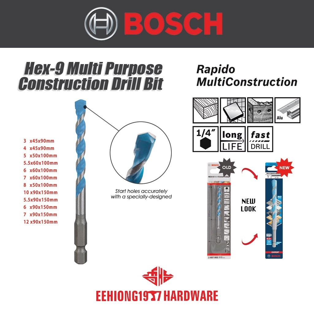 BOSCH Hex-9 Multi Purpose Construction Drill Bit multi material drill bit 2607002774 2607002775 ...