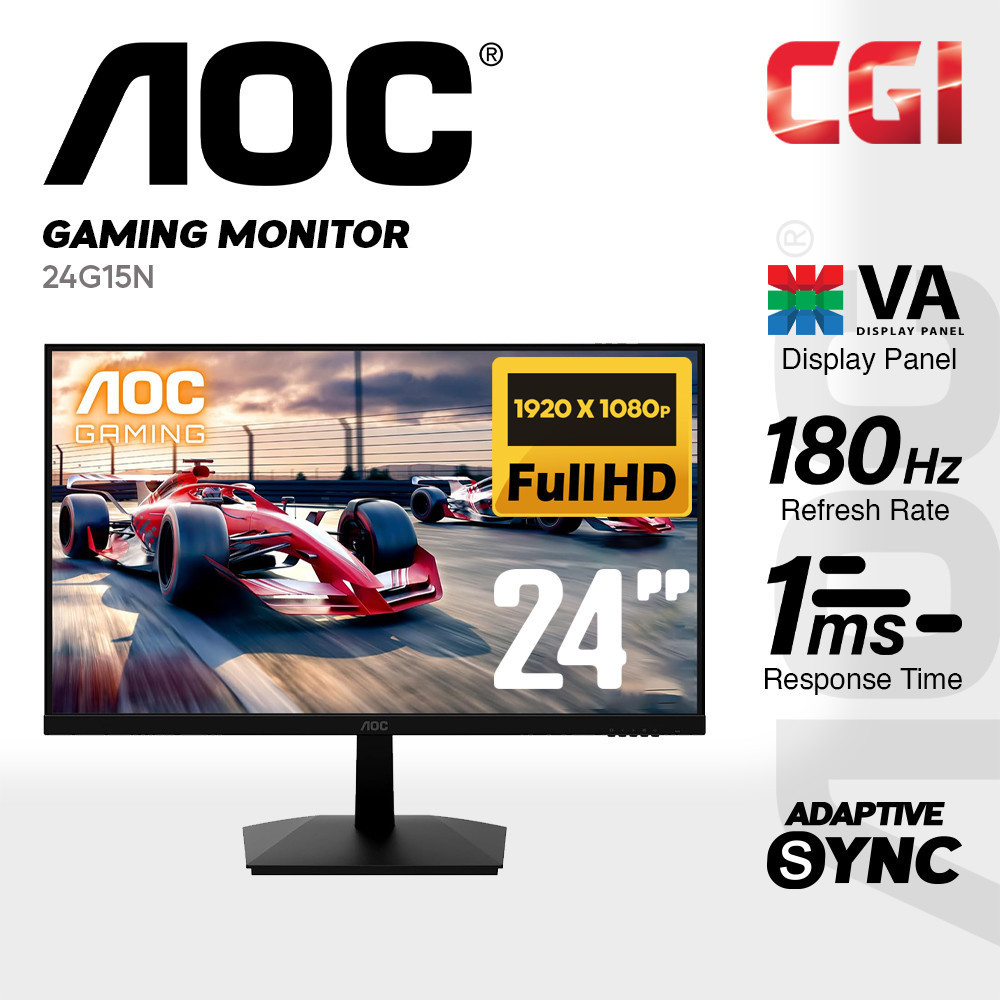AOC 24" 24G15N VA FHD HDR10 Adaptive Sync 180Hz 1ms Frameless Gaming ...