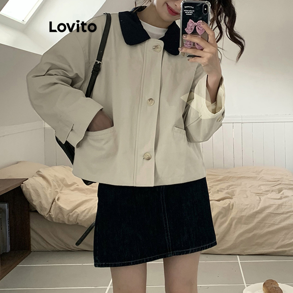 Lovito Casual Patchwork Colorblock Zipper Contrast Collar Jacket for ...